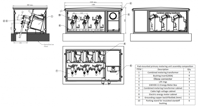 600A 24kV Pad Mounted Primary Metering Cabinet PMY9-24